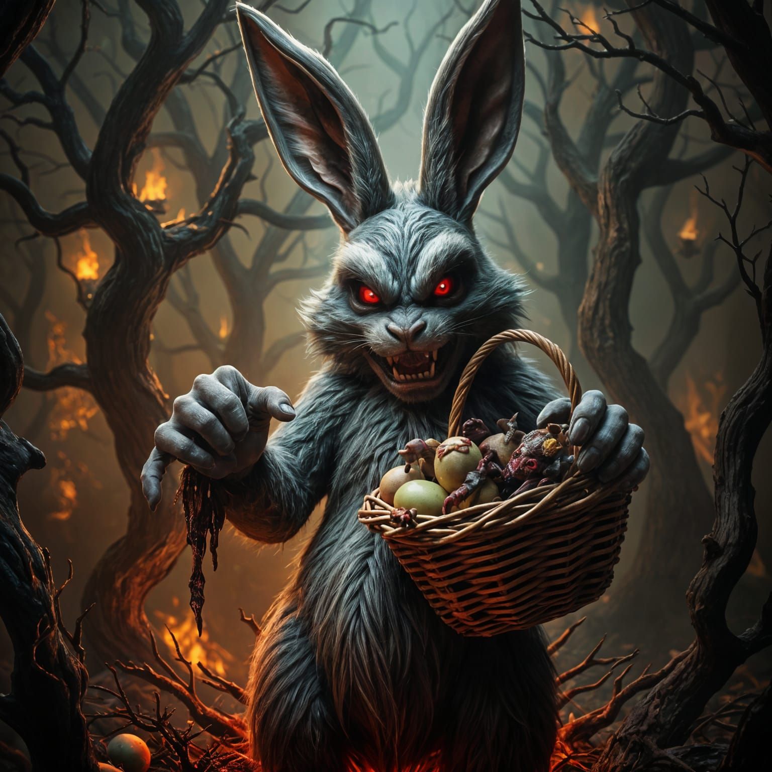A grotesque, evil and demonic, dark demonic Easter... - AI Art