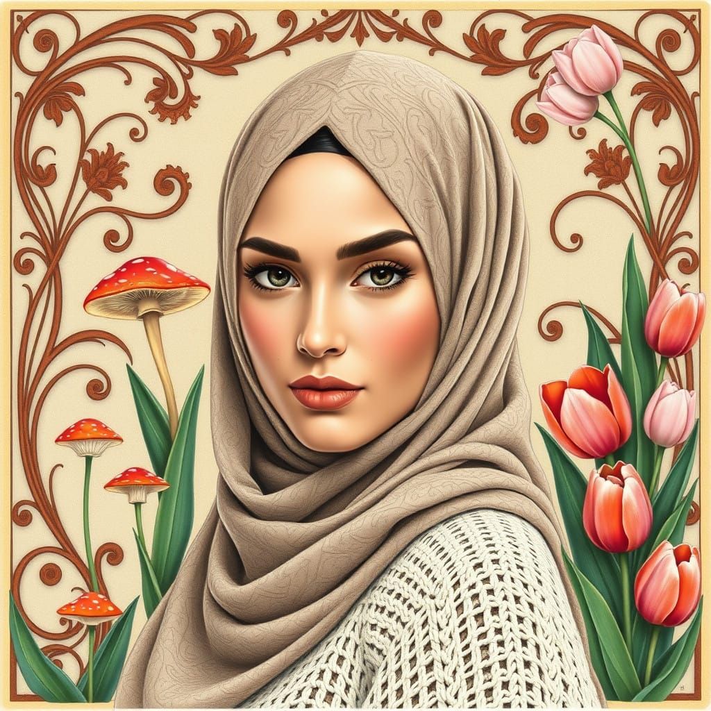 Hijabi with Tulips - Elegant Hijabi Portrait in Earth Tones ...