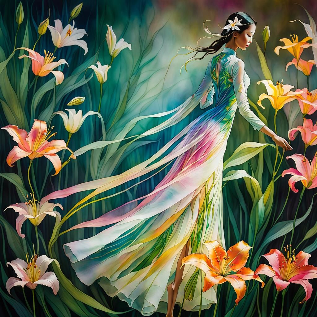 woman with daylilies - AI Generated Artwork - NightCafe Creator