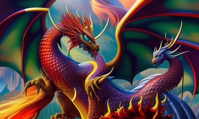 A Insanely Detailed Fantastical and Whimsical Painting of Dragon ...