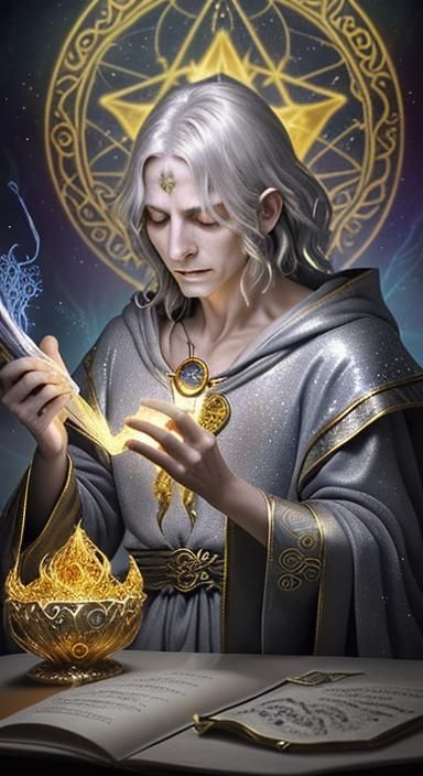 Magical Ancient Sorcerer Conjuring Realm Fantasy Of Spun Gold. - AI ...