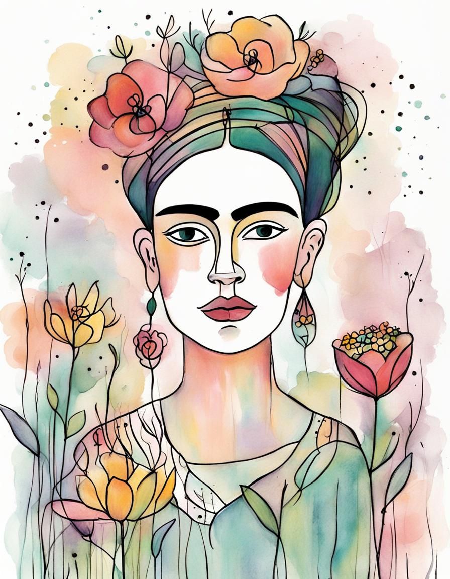 Flowers and Frida, in Watercolor v2 - AI Generated Artwork - NightCafe ...
