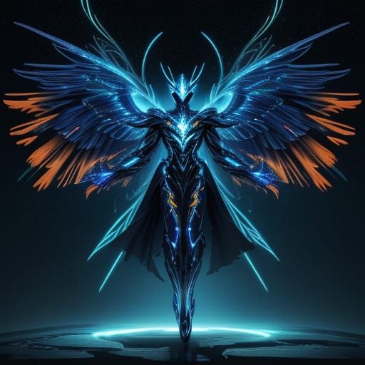 Electric Phoenix Alien in Futuristic Glow - AI Art