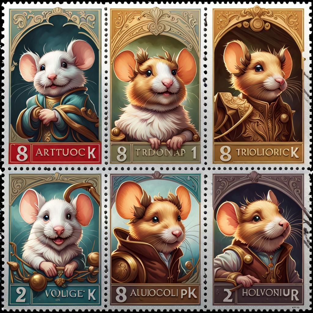 Mice trying to look human postage stamp sheet - AI Generated Artwork ...