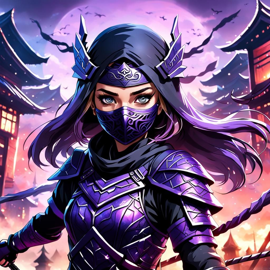 Ninja warrior princess in purple and black. Face covered - AI Generated ...