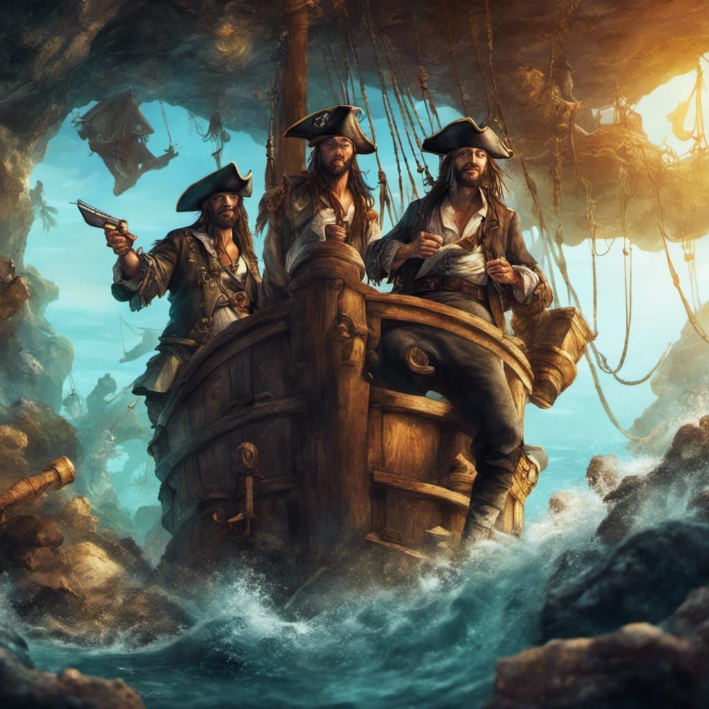 pirates in pirate hideout cavern full of treasure - AI Generated ...