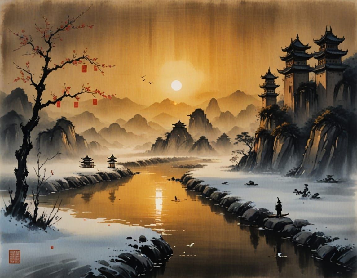 家字 Nippon Art - Elegant Kaisho Calligraphy of Home Character