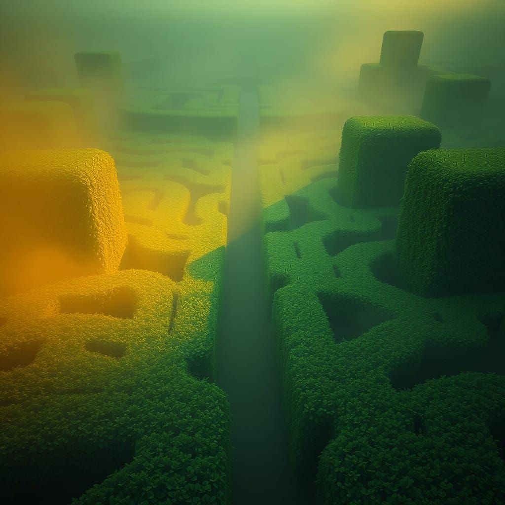 Enchanted Bush Maze in Endless, Fog-Shrouded Labyr... - AI Art