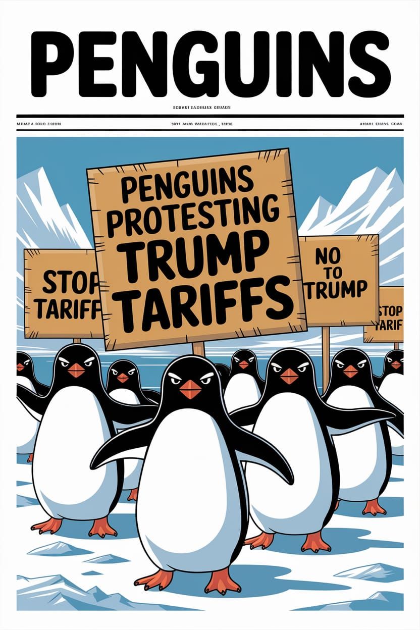 Newspaper showing penguins on the Heard and McDonald Islands protesting ...