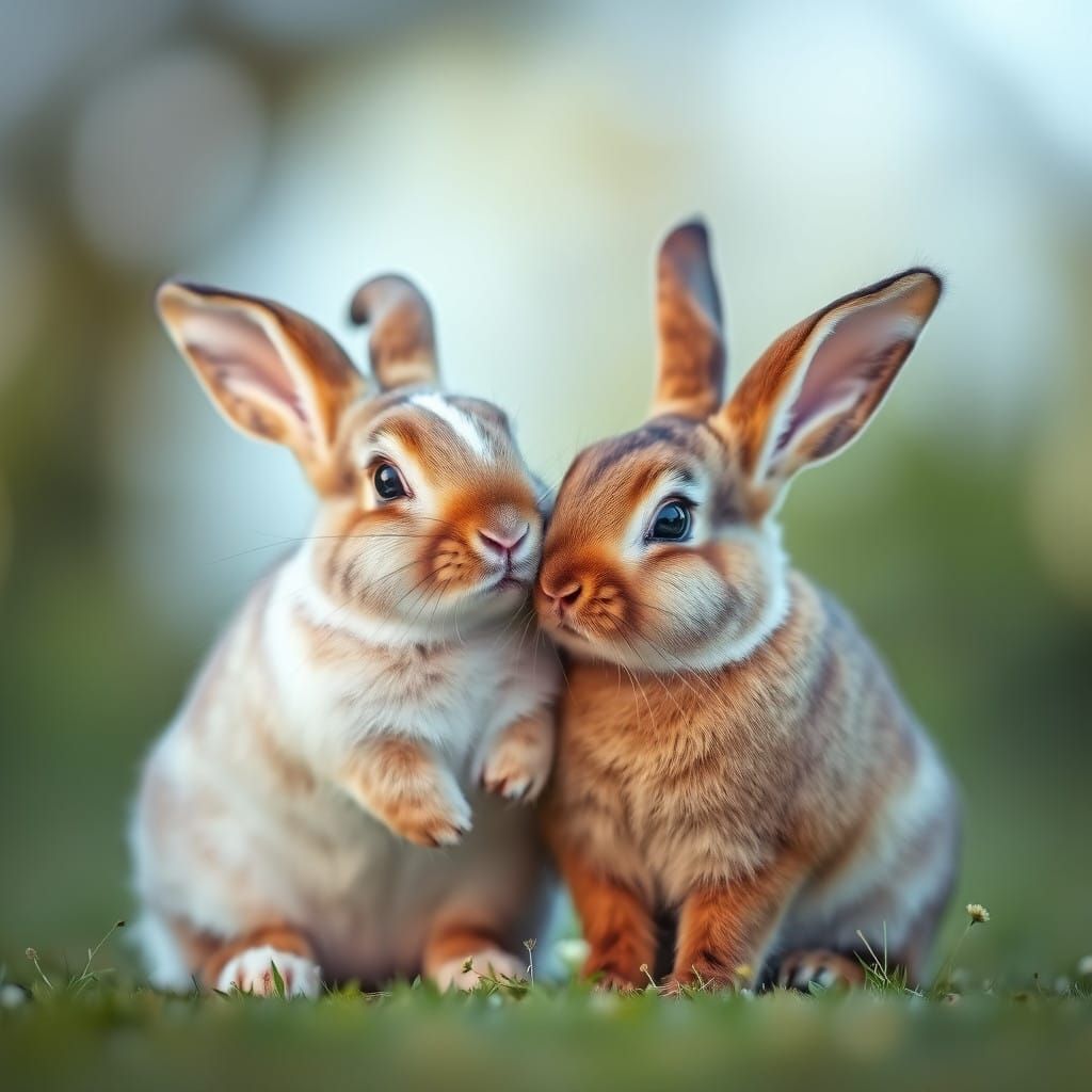 Bunnies - Romantic Moment of Two Bunnies in Love