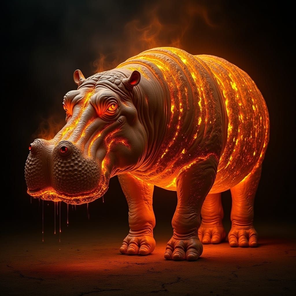 A realistic hippo made from fire - Realistic Hippo Sculptur...