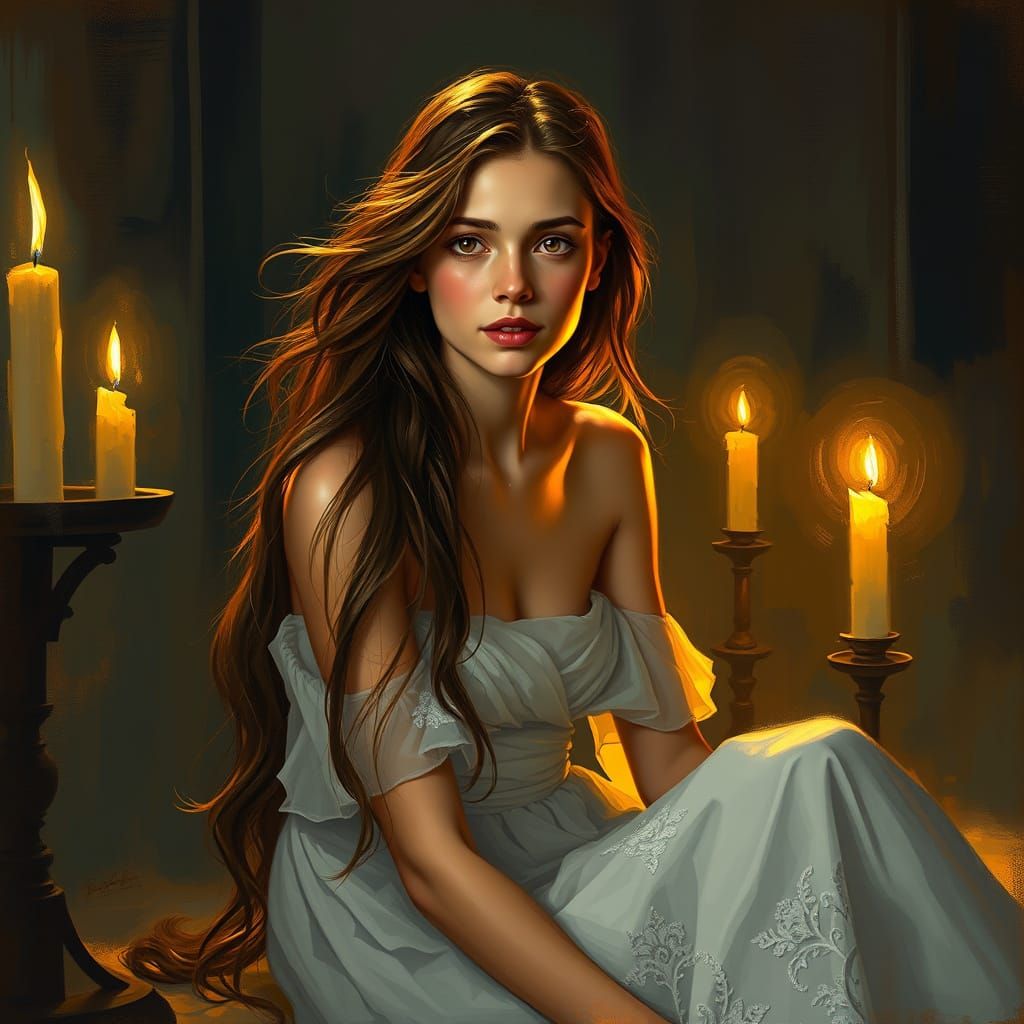 Lost in the Glow - Ethereal Beauty in Candlelit Solitude