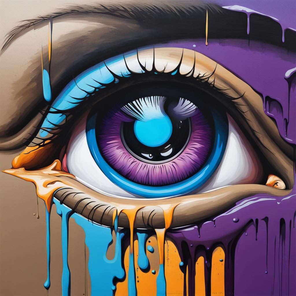 eye with bright blue puple tearing up no back round - AI Generated ...