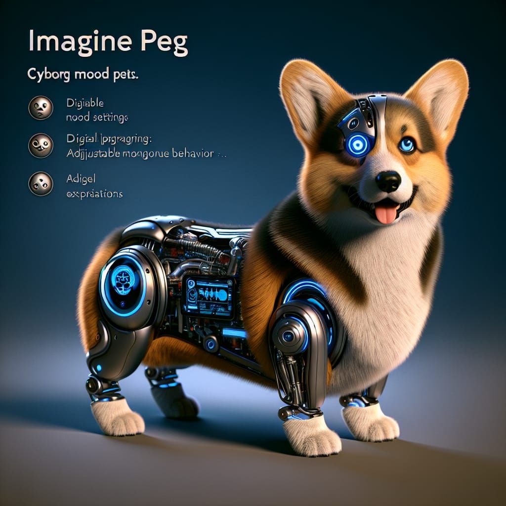 A cyborg corgi pet with adjustable mood settings