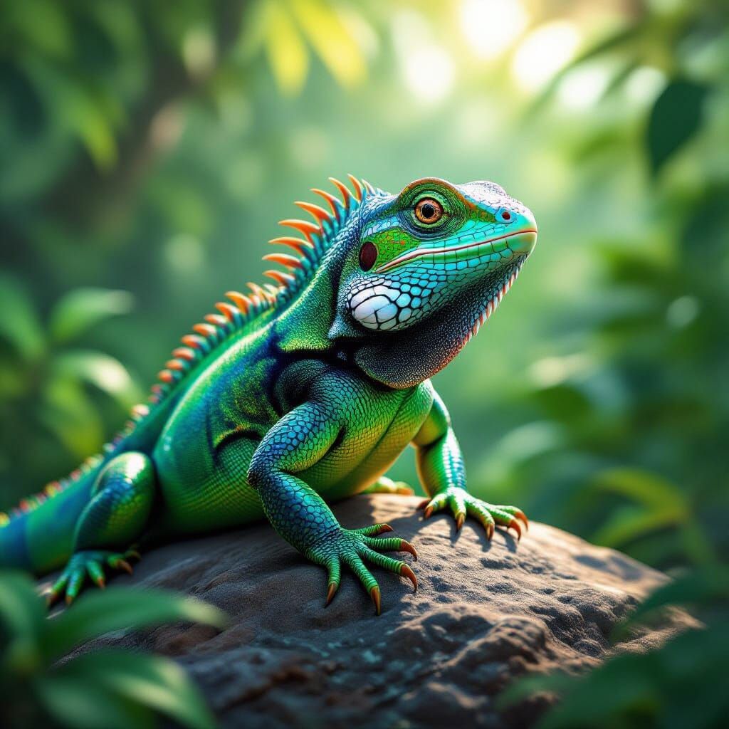 Iridescent Lizard Basking in Tropical Sunlight - AI Art