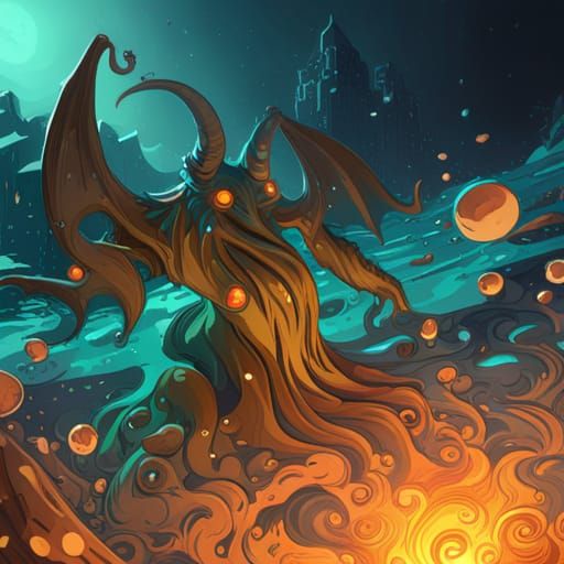 Cthulhu ; triadic colors ; hyperdetailed ; Gold and teal ; 8k ...