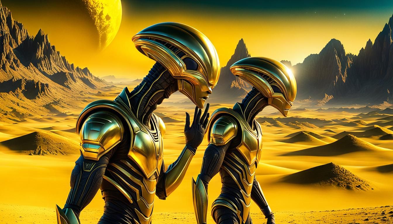 Golden Aliens in golden world - AI Generated Artwork - NightCafe Creator