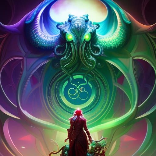 Cthulhu ; triadic colors ; hyperdetailed ; high constrasts ; 8k ...