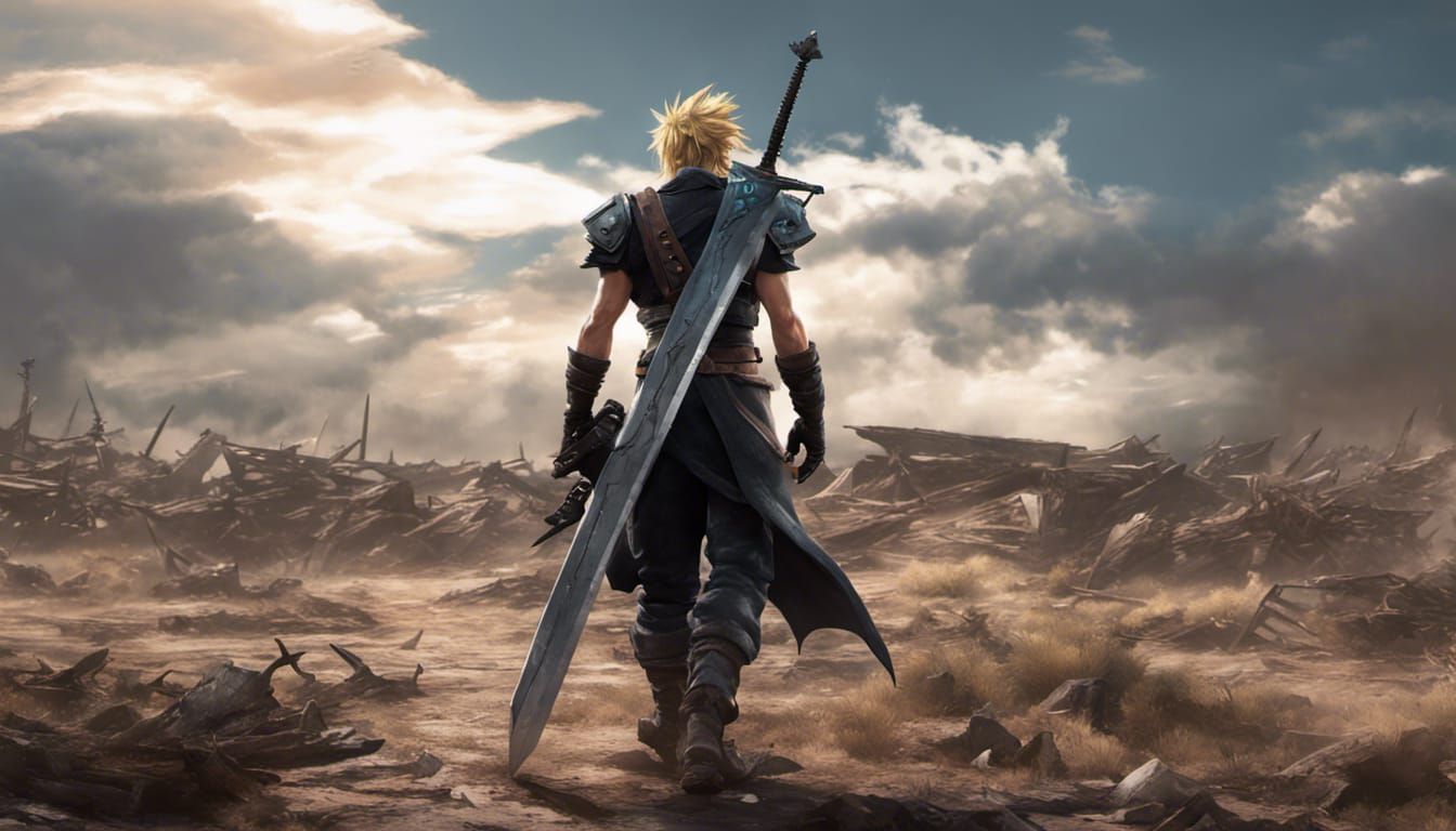 Cloud Strife walking across wasteland - AI Generated Artwork ...