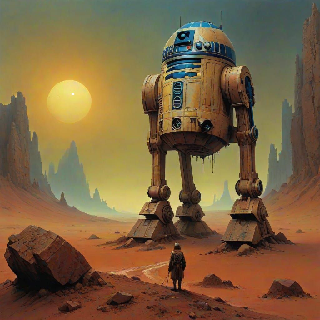 R2D2 on a Barren, Rust-Red Planet in Futuristic La... - AI Art