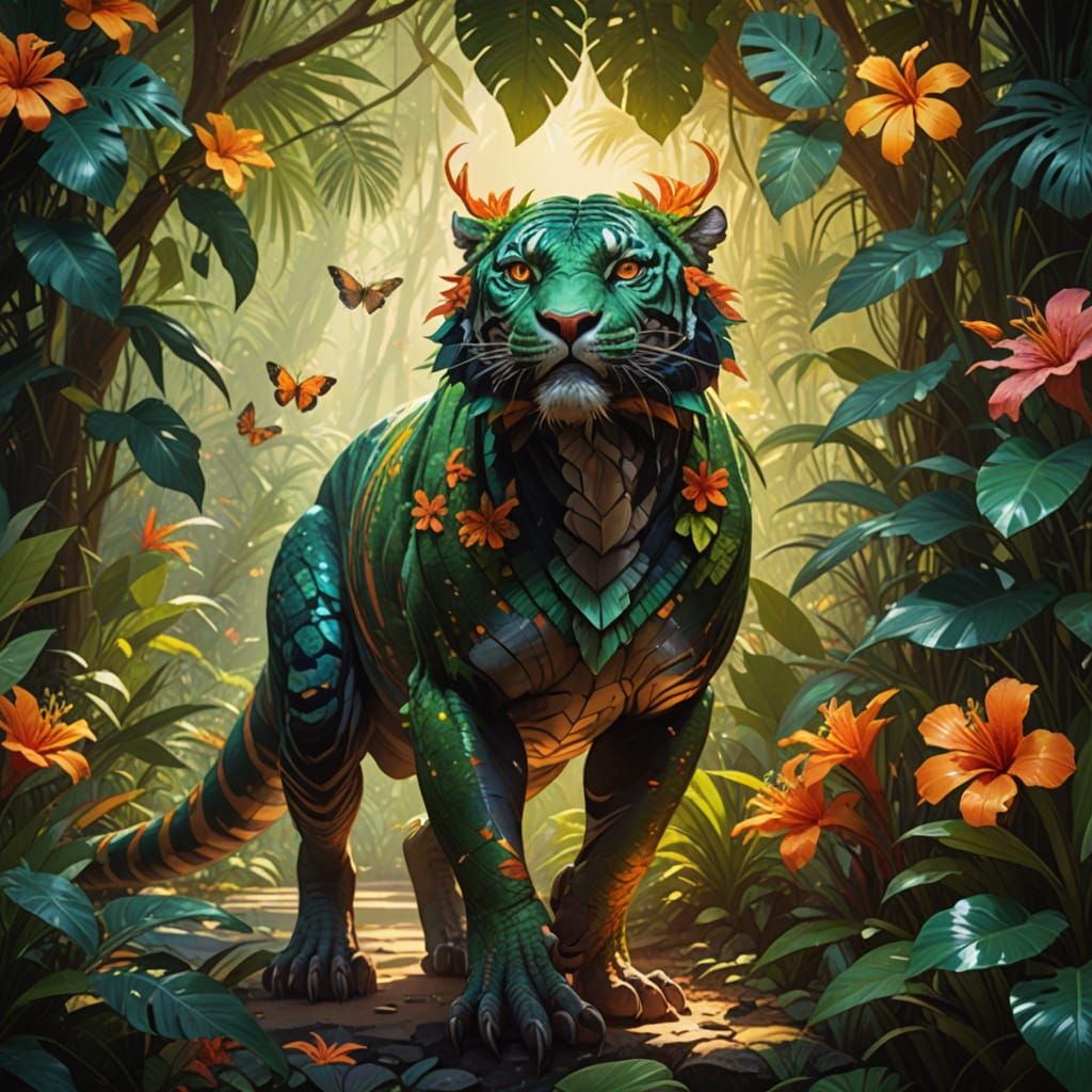 Vibrant Tropical Wildlife Scene in Dazzling Colors - AI Art
