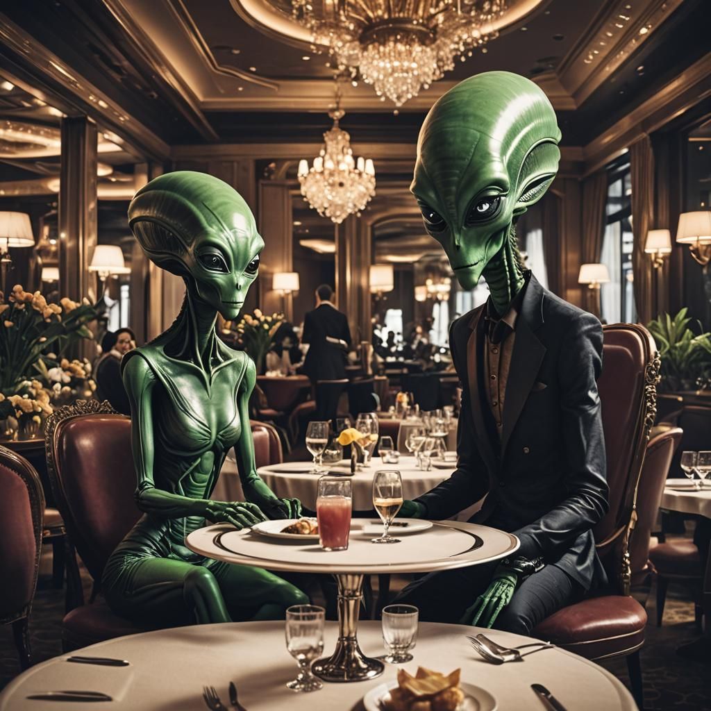 Two aliens on a date in a fancy restaurant. - AI Generated Artwork ...