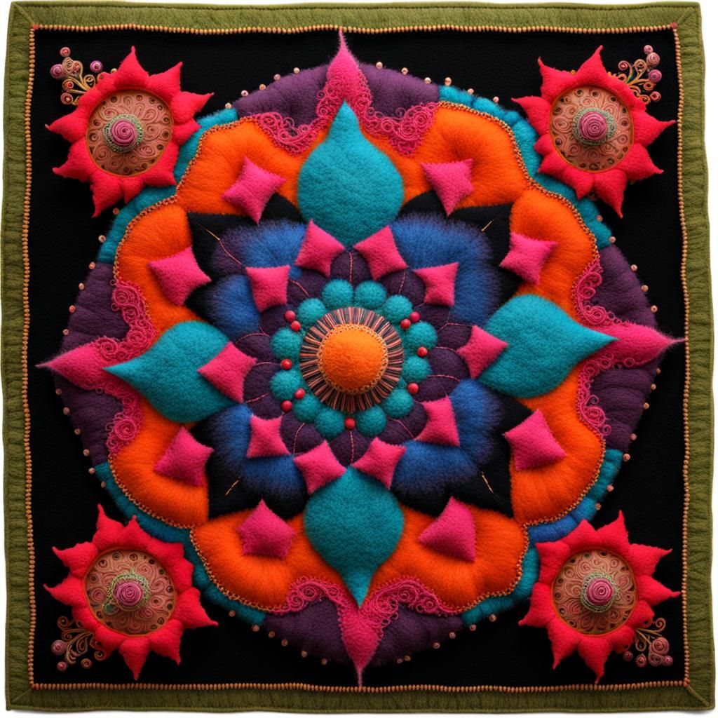 by artist "plush patchwork felted fractal mechanical mandala" - AI ...