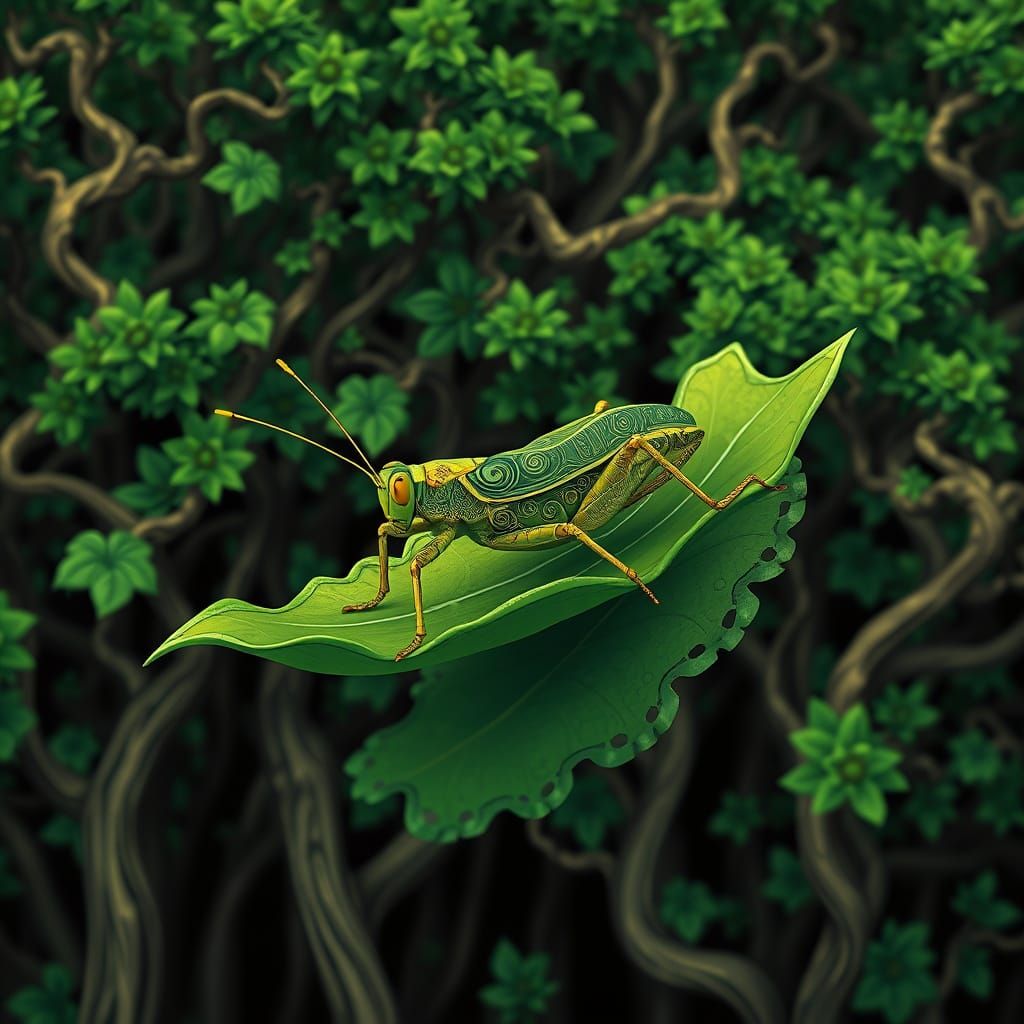 Little grasshopper - Vibrant Grasshopper Soars Through Emera...