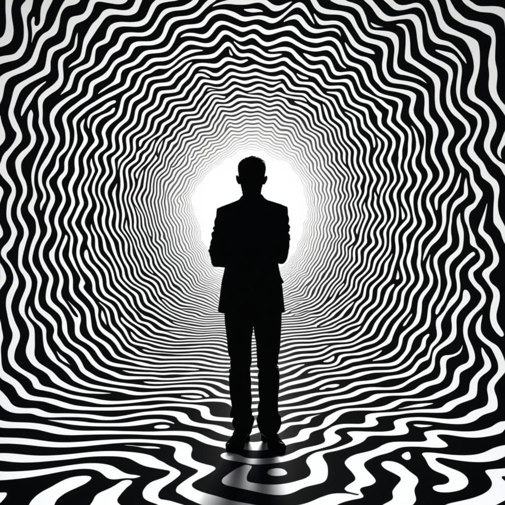 the spectrum man - Optical Illusion Silhouette in Vibrant Rh...