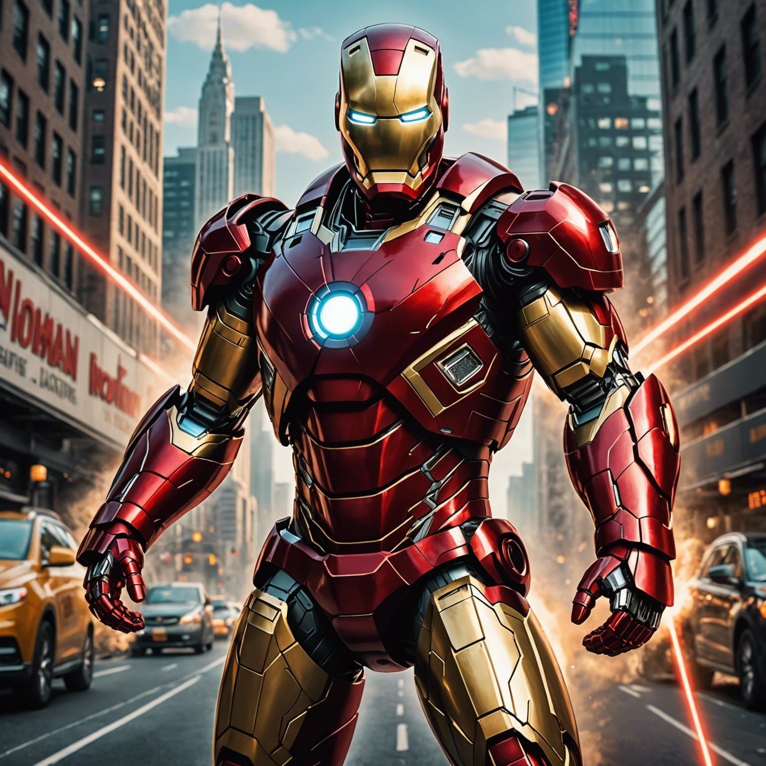 Full-shot, centered image, ultra detailed illustration of Ironman in ...