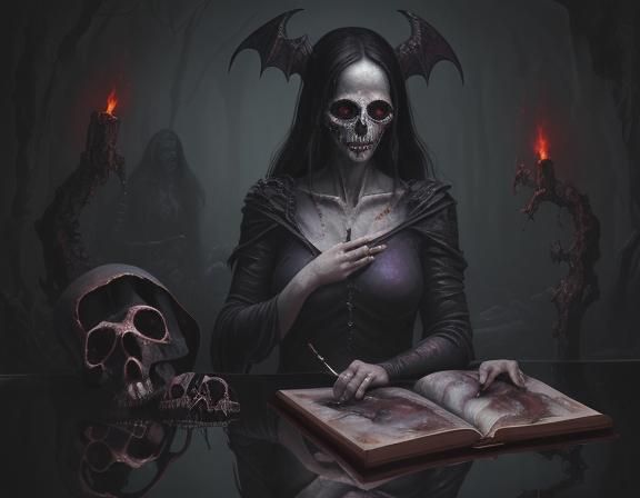 Saturnine woman writes the book of the damned, unsettling colors ...