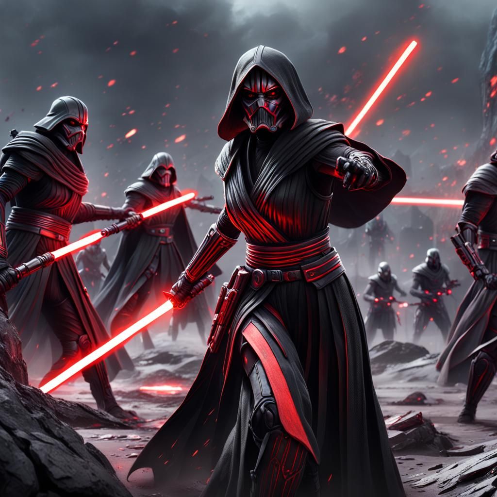 Female Sith With Red Lightsaber In a Battle Field - AI Generated ...