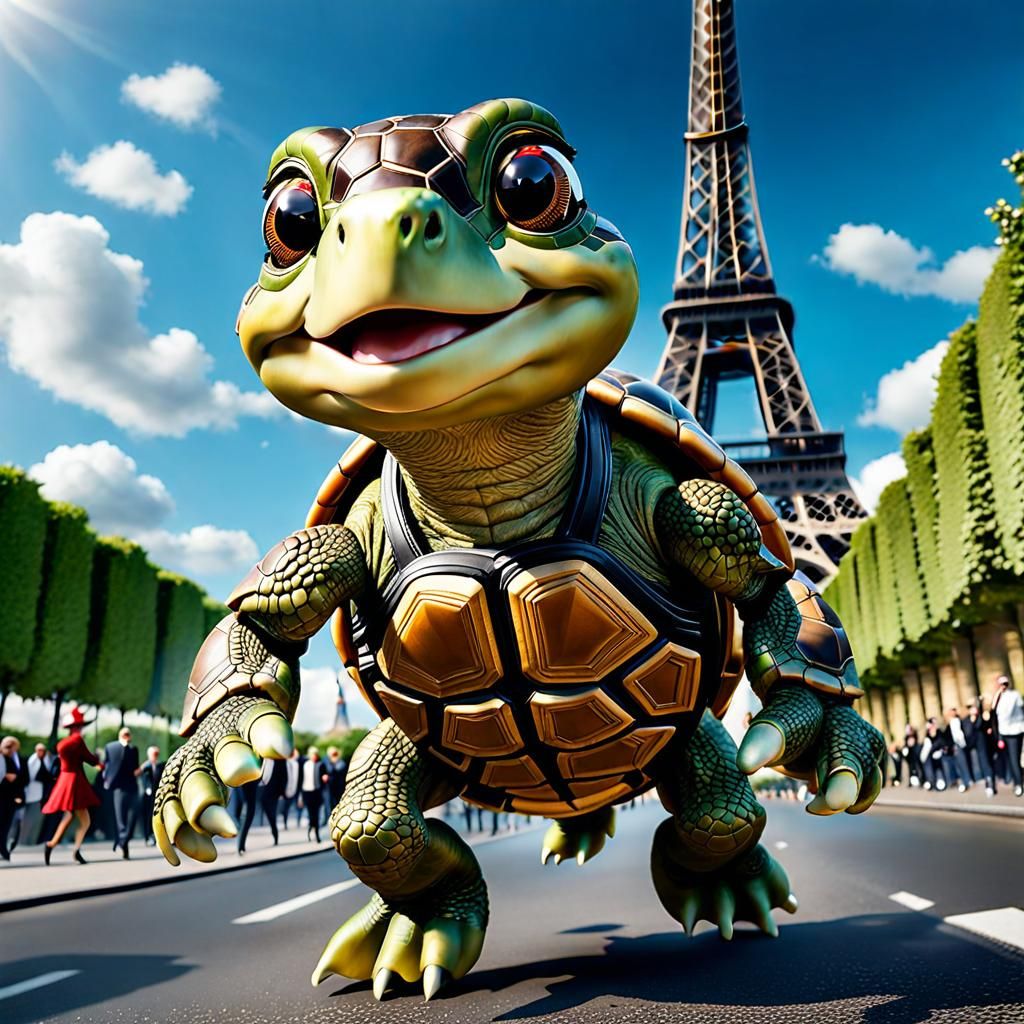 Turtle visiting Paris - AI Generated Artwork - NightCafe Creator