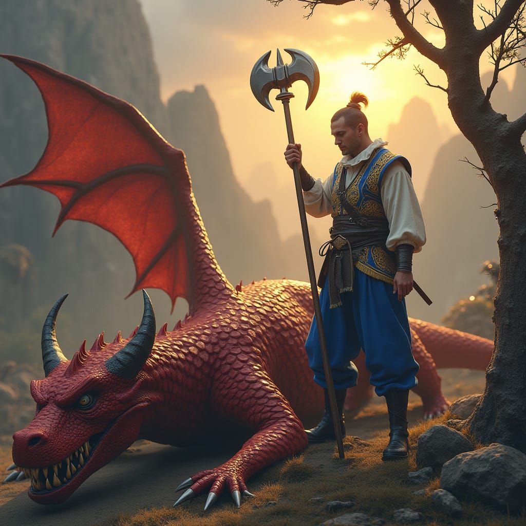 Majestic Dragon Defeated by Ukrainian Cossack in F... - AI Art
