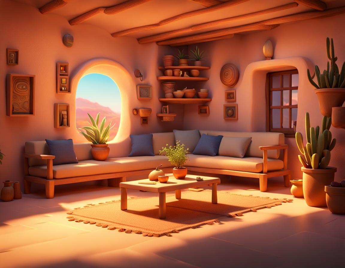 Interior of a simple, Cycladic style hermit's home. - AI Generated ...