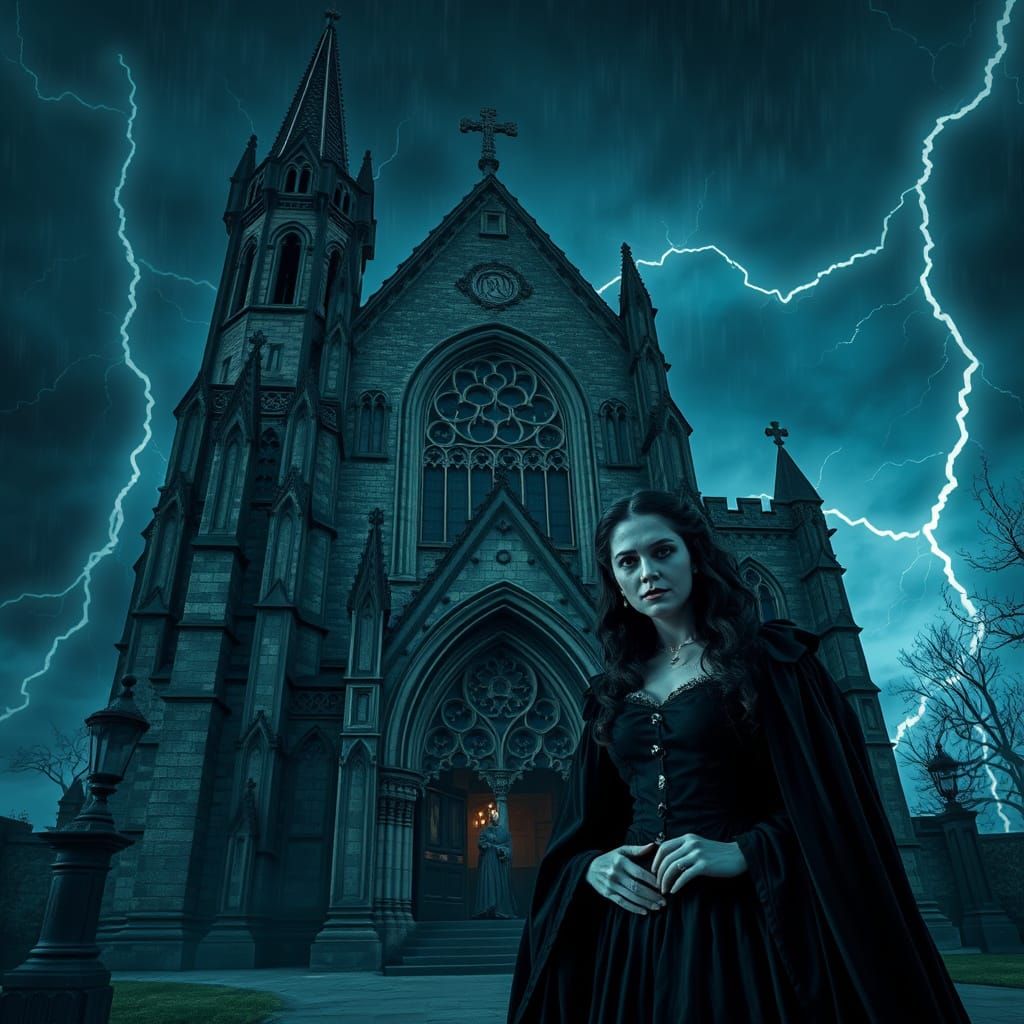 Victorian Vampire Duo in Dark Gothic Cathedral - AI Art