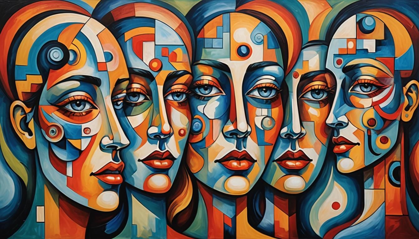 Surreal Cubist Dreamscape, Psychedelic, Brilliant, Abstract Faces ...