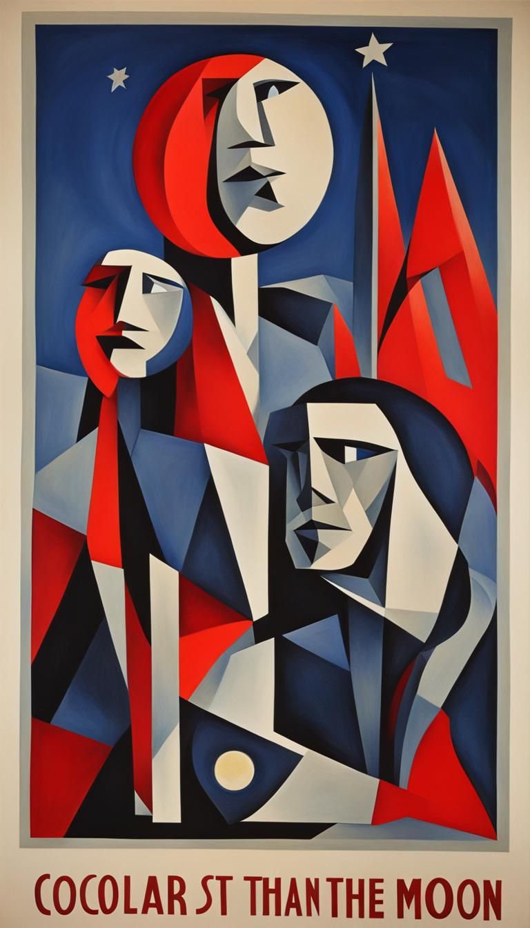 Socialist realism poster colder than the moon cubism
