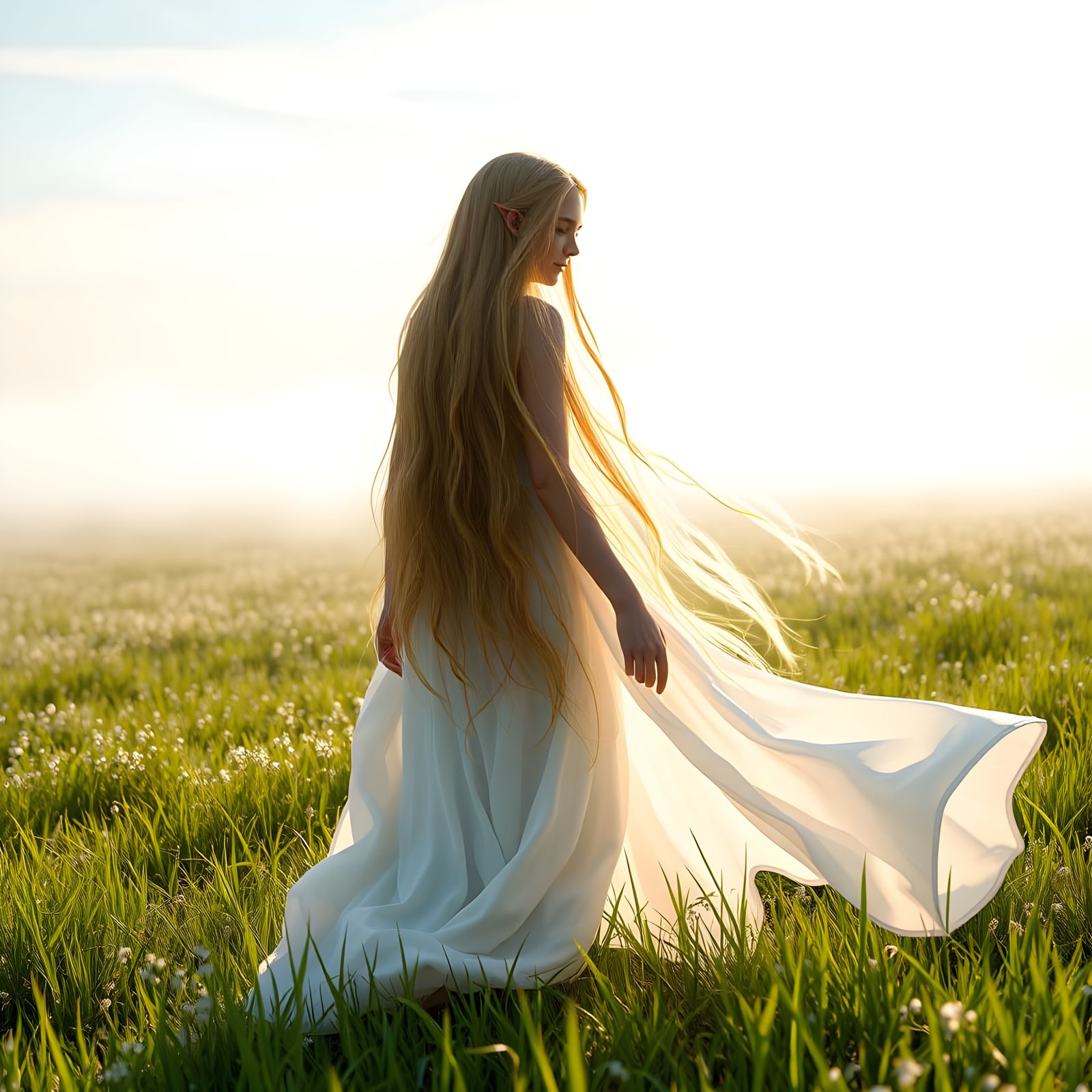 Ethereal Elven Goddess in Morning Glory - AI Art