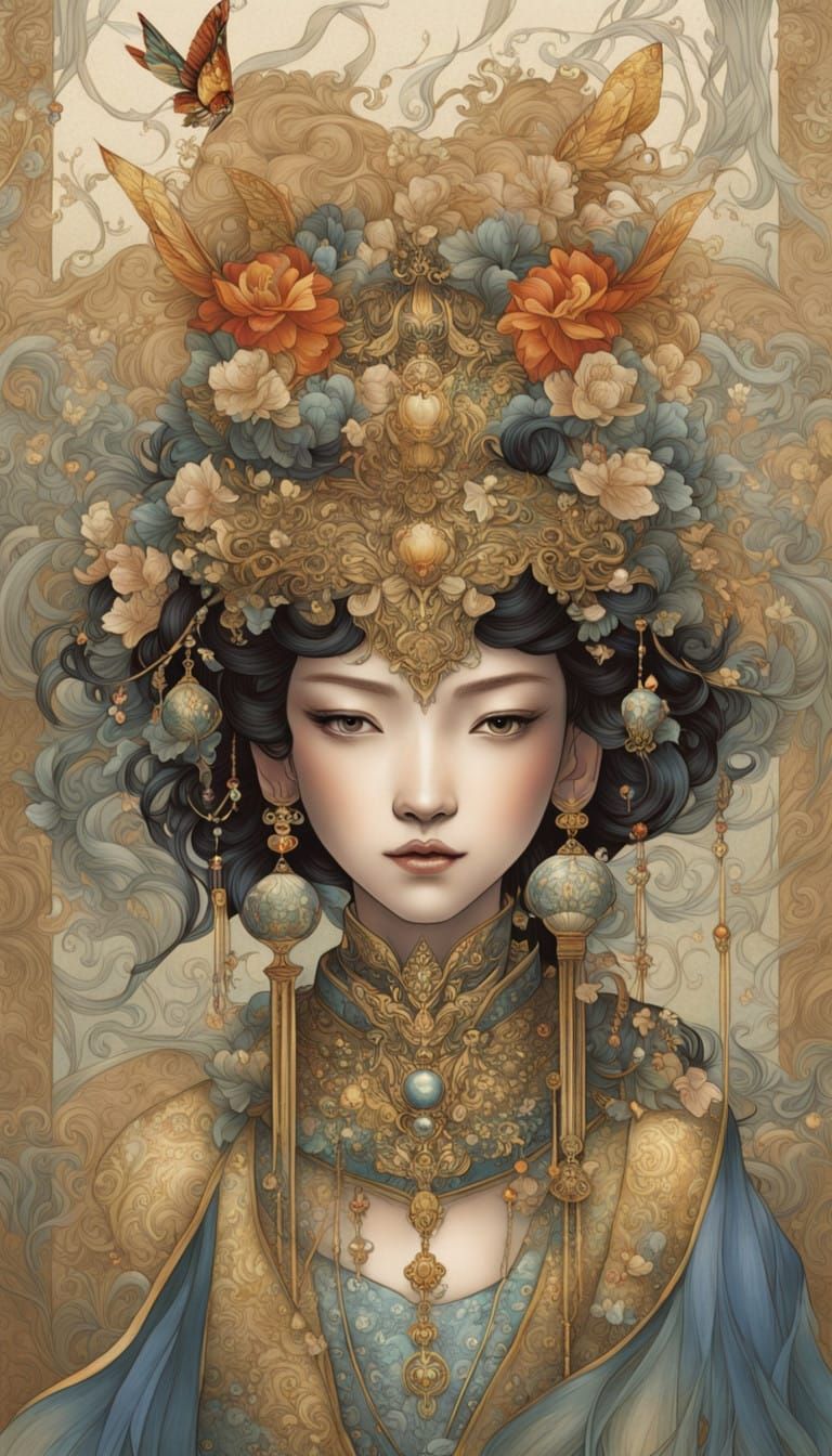 Chinese Jester's Mask in Whimsical, Hand-Painted S... - AI Art