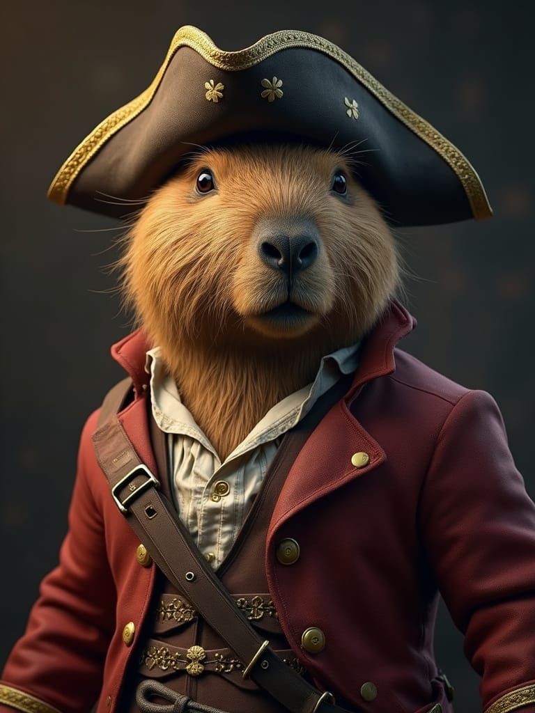 Regal Capybara Buccaneer in Rich 18th Century Pira... - AI Art