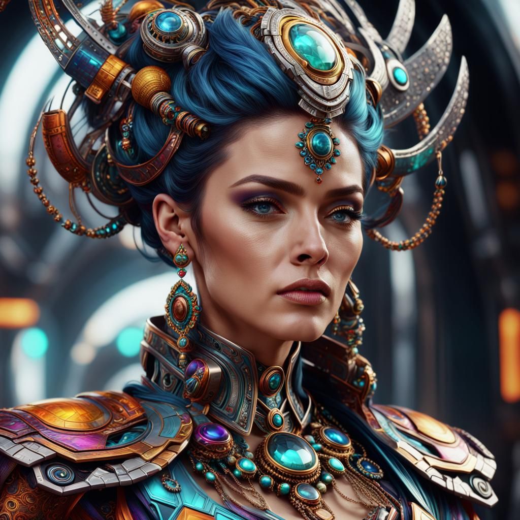 Beautiful woman wearing intricately detailed colorful clothing and ...
