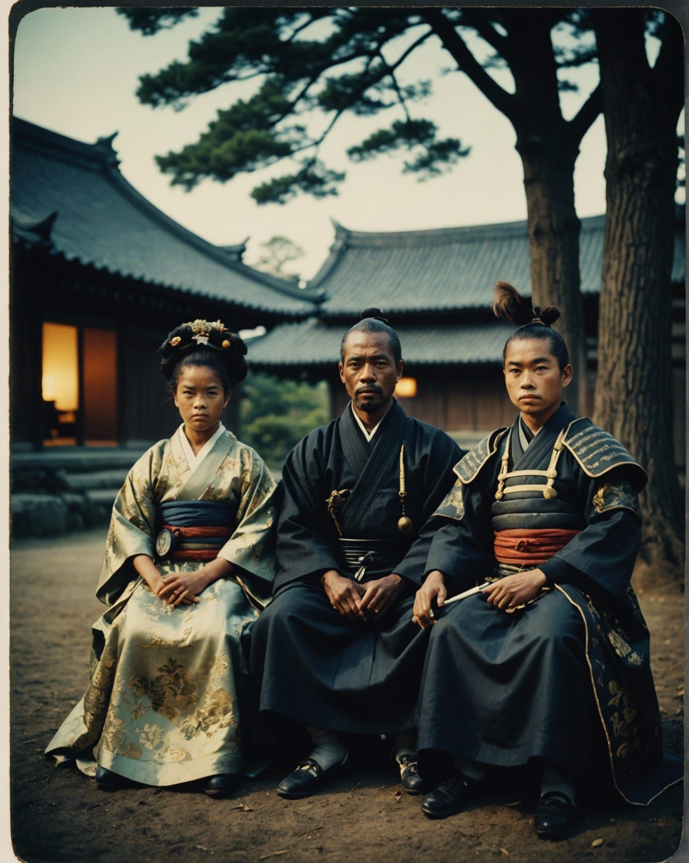 Black samurai family in ancient Japan, vintage photography ...