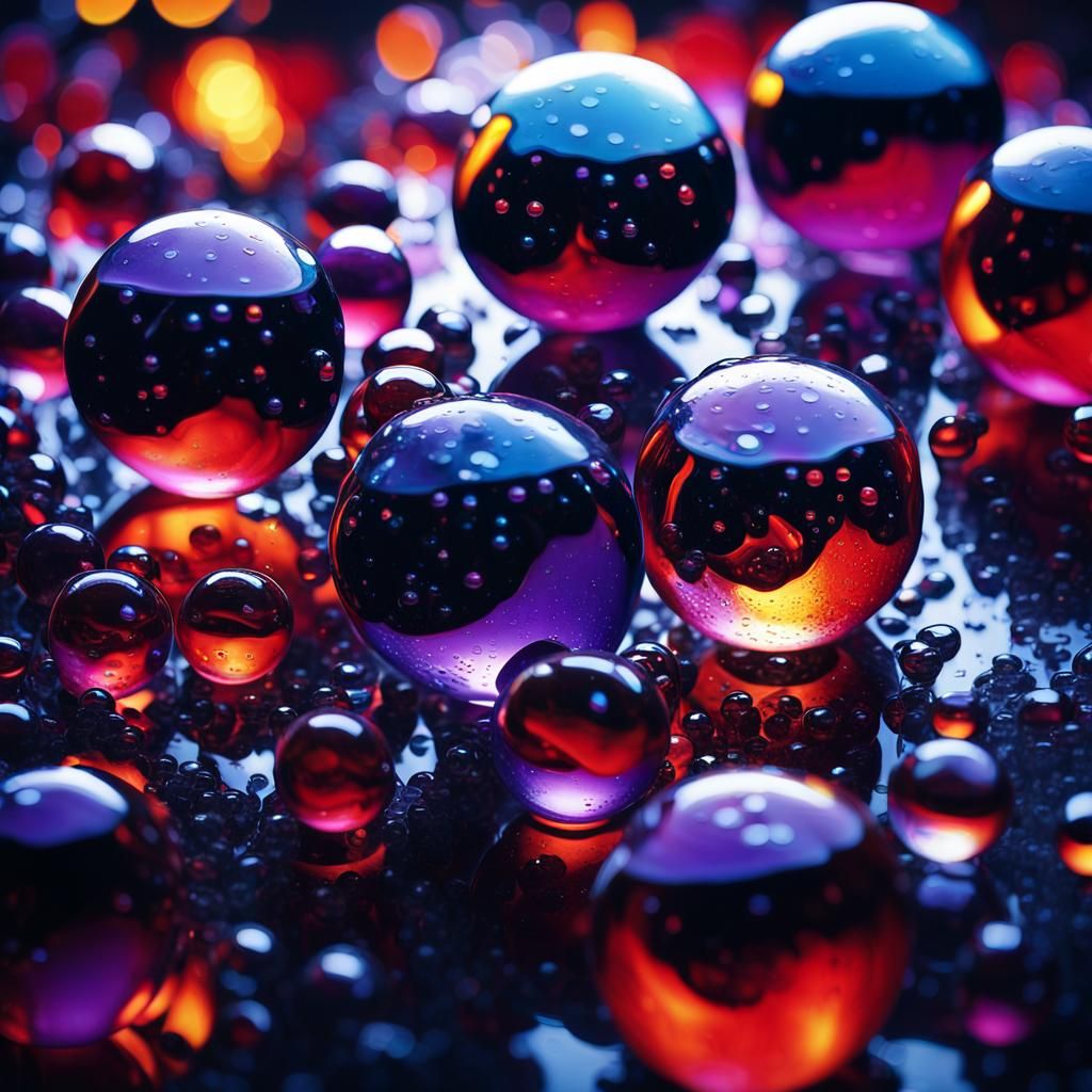 Glass Odyssey: Vibrant Bubbles and Melting Marbles... - AI Art
