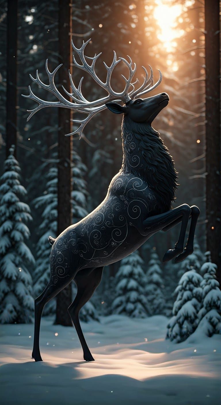 Magical Reindeer Sculpture - Majestic Silver Reindeer Sculpt...