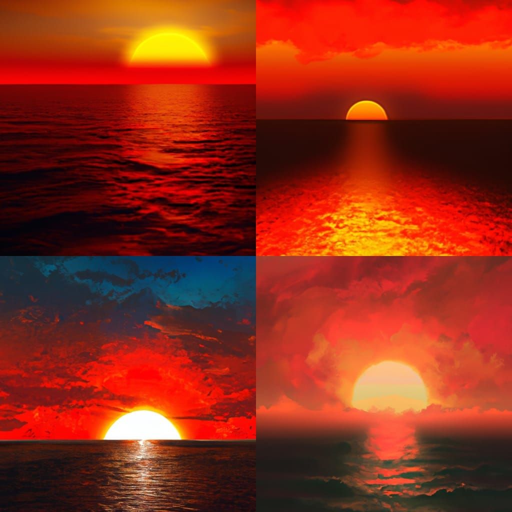 4 bit color depth photo of a sunset on the horizon of an ocean, with ...