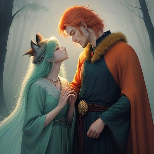 Ethereal Fox Meets Human God with Celestial Aura i... - AI Art