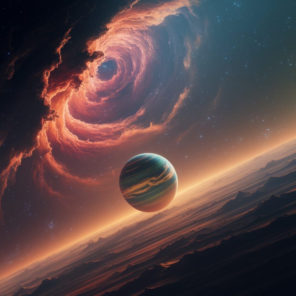 Another galaxy - Vibrant Nebula with Swirling Planet in Cos...