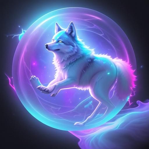 hologram of a wolf floating in space, a vibrant digital illustration ...