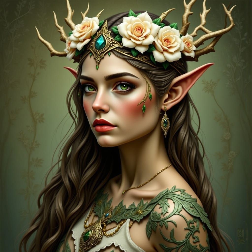 Elven Queen - Elven Queen in Enchanting Floral Crown